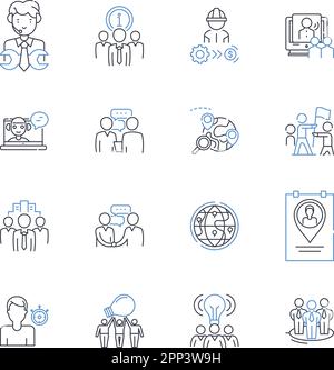 Joint venture line icons collection. Partnership, Synergy ...