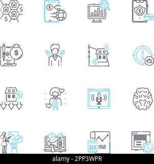 National budget linear icons set. Allocation, Deficit, Surplus, Revenue ...