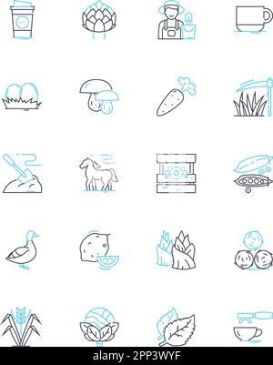 Plantation Ranch linear icons set. Cattle, Harvest, Farming, Irrigation ...