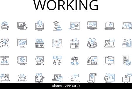 Working line icons collection. Laboring, Engaged, Employed, Occupied ...
