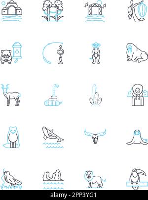 Fauna linear icons set. Lion, Giraffe, Leopard, Rhino, Elephant ...