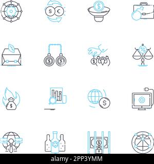 Artifice linear icons set. deceit, trickery, illusion, fabrication ...