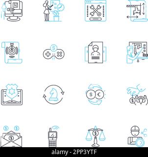 Artifice linear icons set. deceit, trickery, illusion, fabrication ...