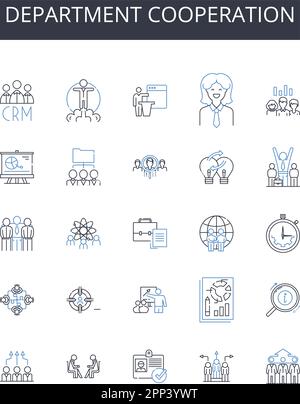 Synchronized teamwork line icons collection. Coordination, Collaboration, Unity, Partnership ...