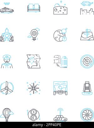 Helicopter linear icons set. Rotor, Turbines, Blades, Cockpit, Hover ...