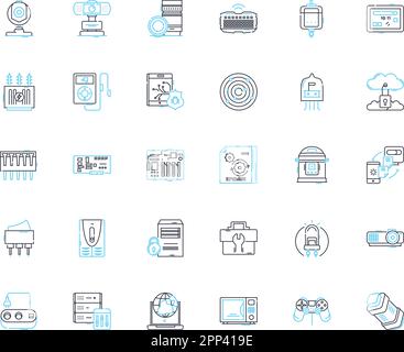 Computers linear icons set. Software, Hardware, Programming, Internet, Nerking, Gaming, Coding ...