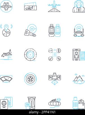 Aerial transport linear icons set. Helicopter, Airplane, Glider ...