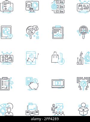 Organizational review linear icons set. Assessment, Analysis, Audit, Evaluation, Examination ...