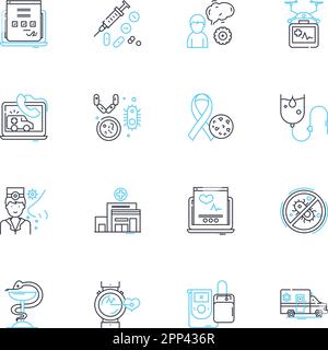 Primary care linear icons set. diagnosis, prevention, treatment ...