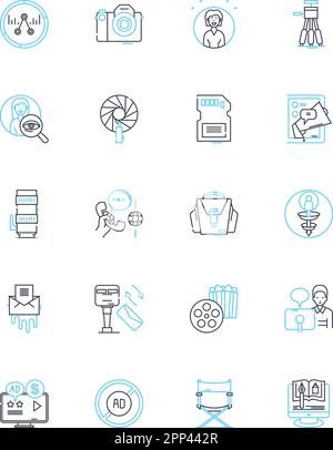 Moving images linear icons set. Cinematography, Animation, Visuals ...