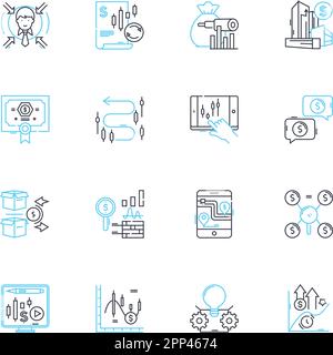 Risk metrics linear icons set. Probability, Volatility, Correlation ...