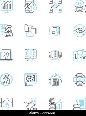 Data administration linear icons set. Management, Organization, Control, Classification ...