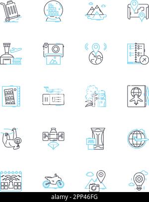 Landing strip linear icons set. Airport, Runway, Clearway, Tarmac ...