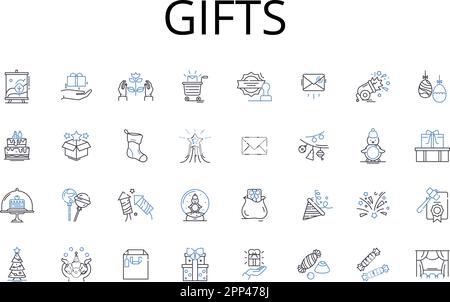 Gifts line icons collection. Presents, Souvenirs, Prizes, Rewards ...