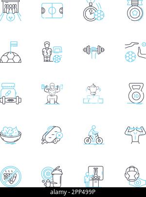 Rugby linear icons set. Tackle, Scrum, Ruck, Maul, Try, Conversion, Touchline line vector and ...