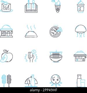 Dinner linear icons set. Feast, Plate, Meal, Dine, Cuisine, Supper, Eat ...