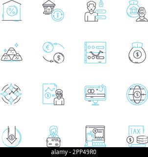 Financial responsibility linear icons set. Thrift, Frugality, Budgeting ...