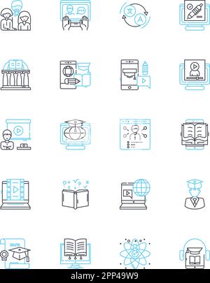 Remote coursework linear icons set. Online, Distance, Virtual, Digital, eLearning, Web-based ...