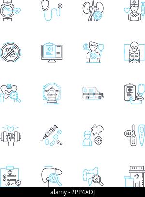 Medical facility linear icons set. Hospital, Clinic, Emergency, ICU ...