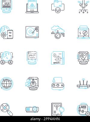 Virtual organization linear icons set. Collaboration, Communication ...