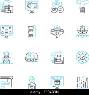 Advanced manufacturing linear icons set. Automation, Robotics ...