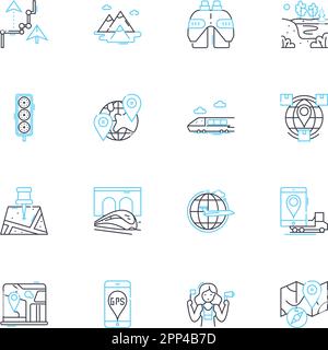 Location tracking linear icons set. Geolocation, Tracking, GPS, Navigation, Map, Positioning ...
