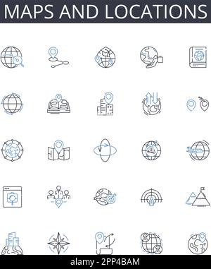 Map-based navigation linear icons set. GPS, Navigation, Directions, Wayfinding, Geolocation ...