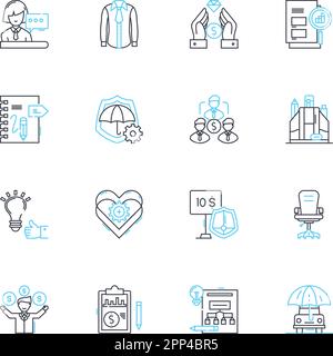 Professional indemnity linear icons set. Coverage, Liability, Insurance ...