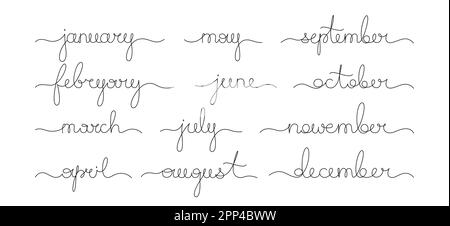 Months names line cursive handwritten set. Calendar months of year ...
