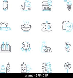 Food bazaar linear icons set. Diversity, Flavors, Exotic, Affordable ...