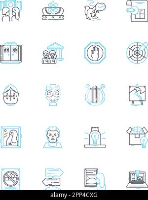 Artifice linear icons set. deceit, trickery, illusion, fabrication ...