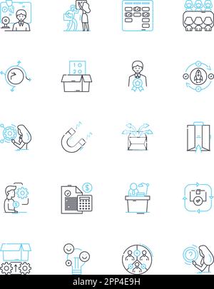 Project kickoff linear icons set. Initiative, Launch, Commencement, Foundation, Beginning, Start ...