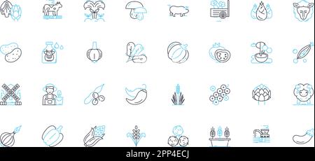 Ranch linear icons set. Horses, Trails, Cattle, Outdoors, Rodeo, Cowboy ...