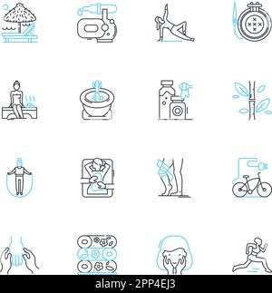 Serene escape linear icons set. Tranquility, Retreat, Peaceful, Calm ...