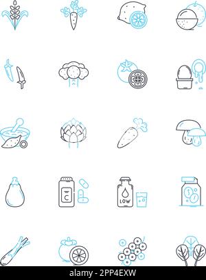 Fiber-rich diet linear icons set. Fibrous, Nutritious, Healthy ...