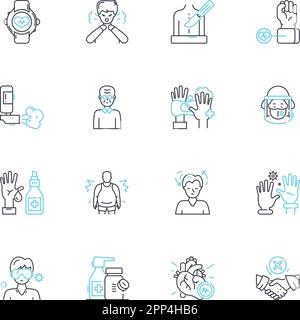 Antiviral approach linear icons set. Immunotherapy, Protease, RNA ...