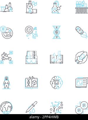 Aerospace linear icons set. Rockets, Satellites, Planes, Helicopters ...