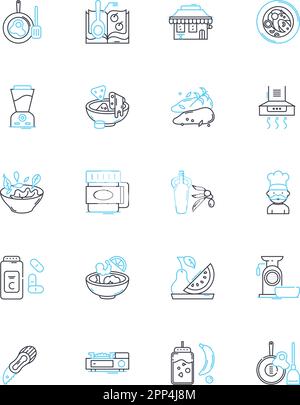 Cooking techniques linear icons set. Blanching, Braising, Broiling ...