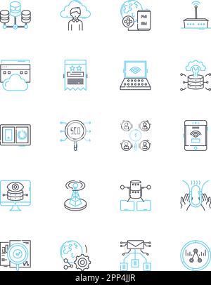 Cybersecurity measures linear icons set. Firewall, Encryption ...