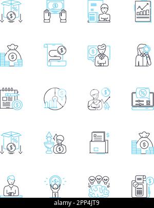 Cash flow plan linear icons set. Budget, Forecasting, Projections, Analysis, Expenses, Income ...