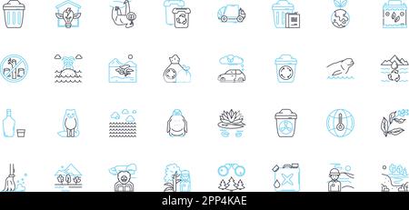 Environmental degradation linear icons set. Pollution, Deforestation ...