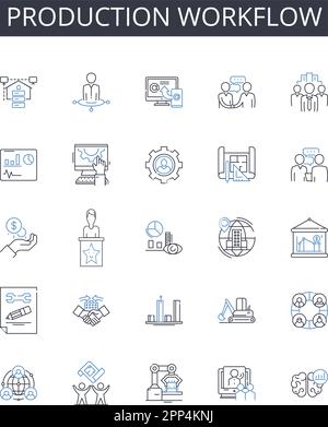 Production workflow line icons collection. Manufacturing process, Design approach, Operational ...