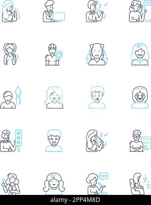 Sadness expressions linear icons set. anguish, despair, sorrow, grief ...