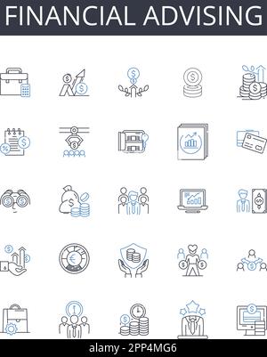 Financial advising line icons collection. Template, Form, Report, Memo ...