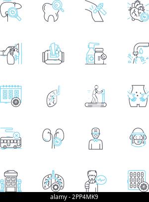 Antiviral approach linear icons set. Immunotherapy, Protease, RNA ...