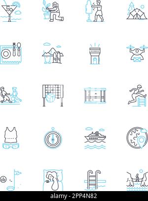Pleasure field linear icons set. Blissful, Relaxing, Fun, Joyful ...