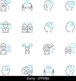 Psychological mindset linear icons set. Resilience, Perseverance ...