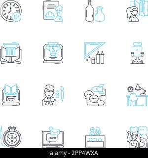 Desk organizers linear icons set. Drawer, File, Tray, Sorter, Rack ...