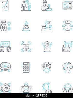 Synthetic creation linear icons set. Artificial, Constructed, Simulated ...