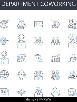 Department coworking line icons collection. Business collaboration ...